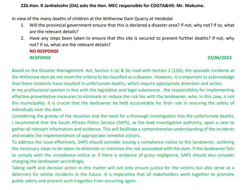 DA requests SAPS to investigate Heidedal Witherow Quarry deaths